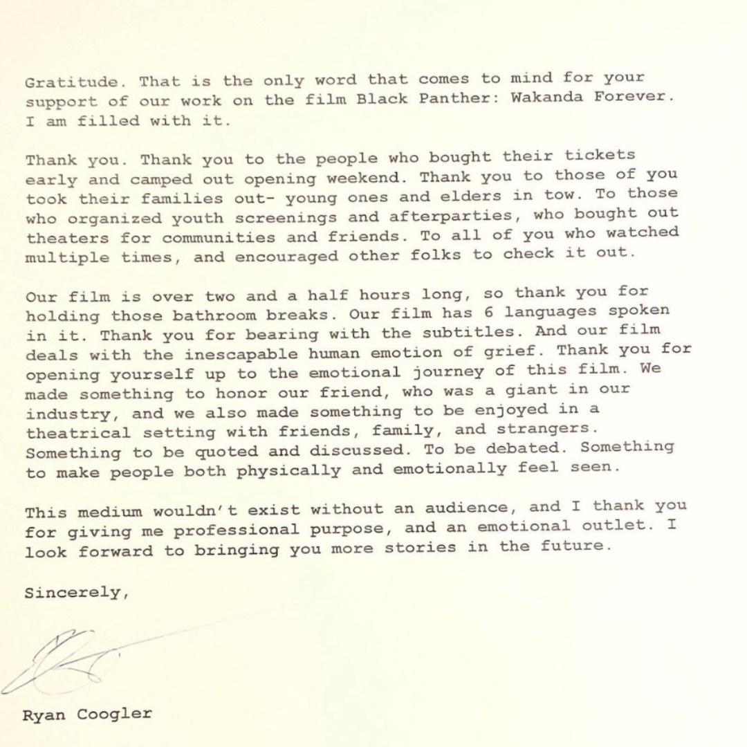 Ryan Coogler Pens 'Wakanda Forever' Thank You Note | Def Pen